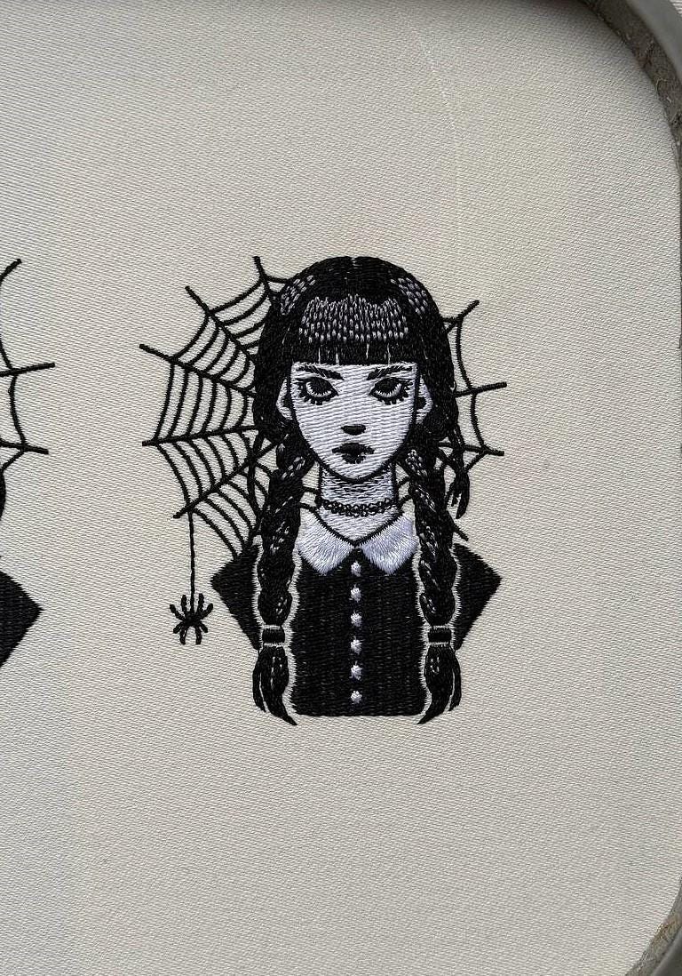 Wednesday Addams Gothic Embroidery Design With Spider Web - Etsy