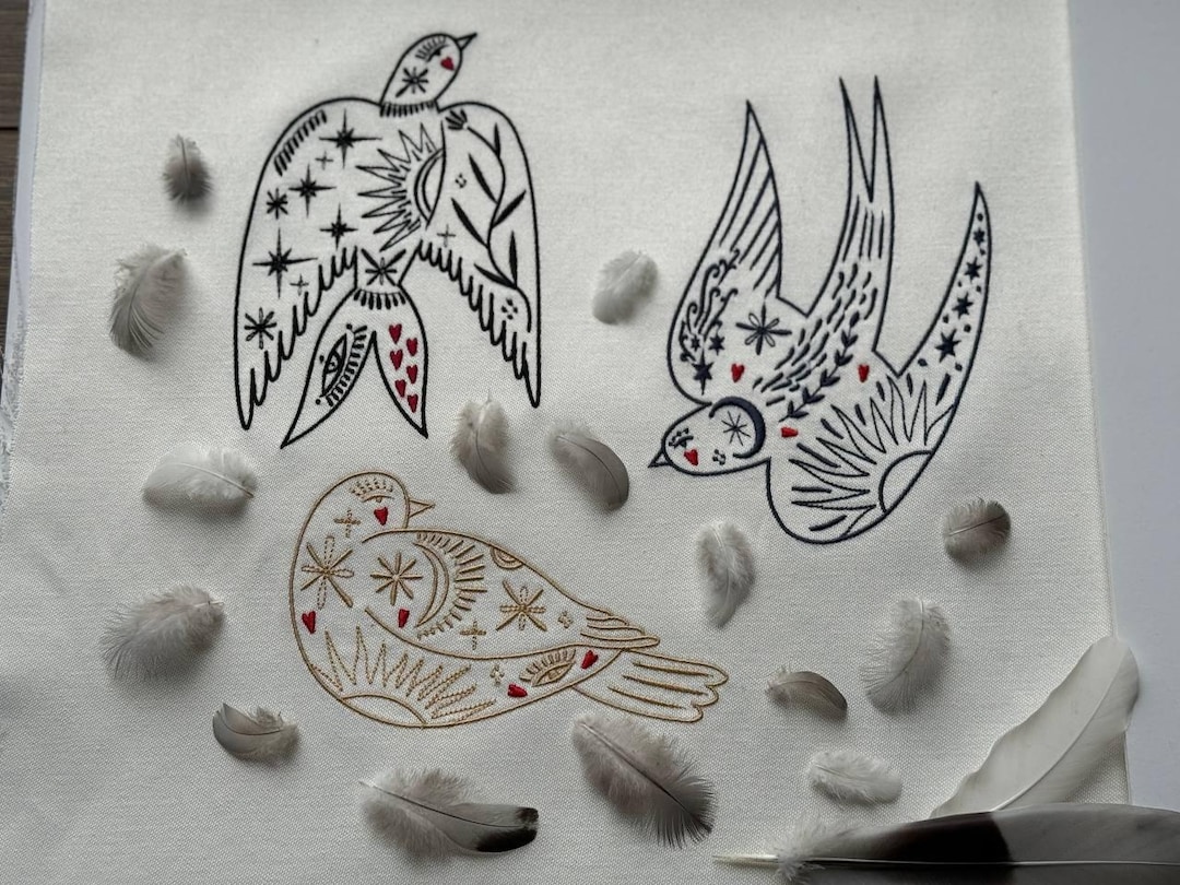Ukrainian Folk Embroidery Set – Birds, Sun, Heart, Branch Trim & Blouse ...