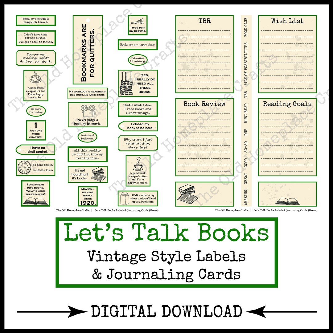 Digital Download: Let's Talk Books Vintage Style Labels and Journaling ...