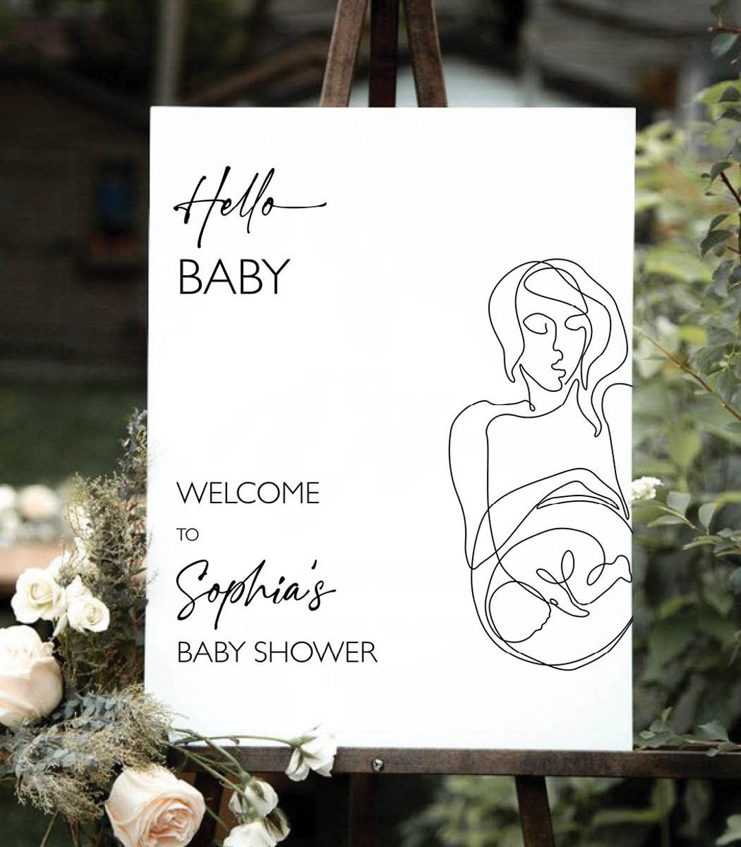 Minimalist Line Art Baby Shower Welcome Sign, Modern Editable Baby ...
