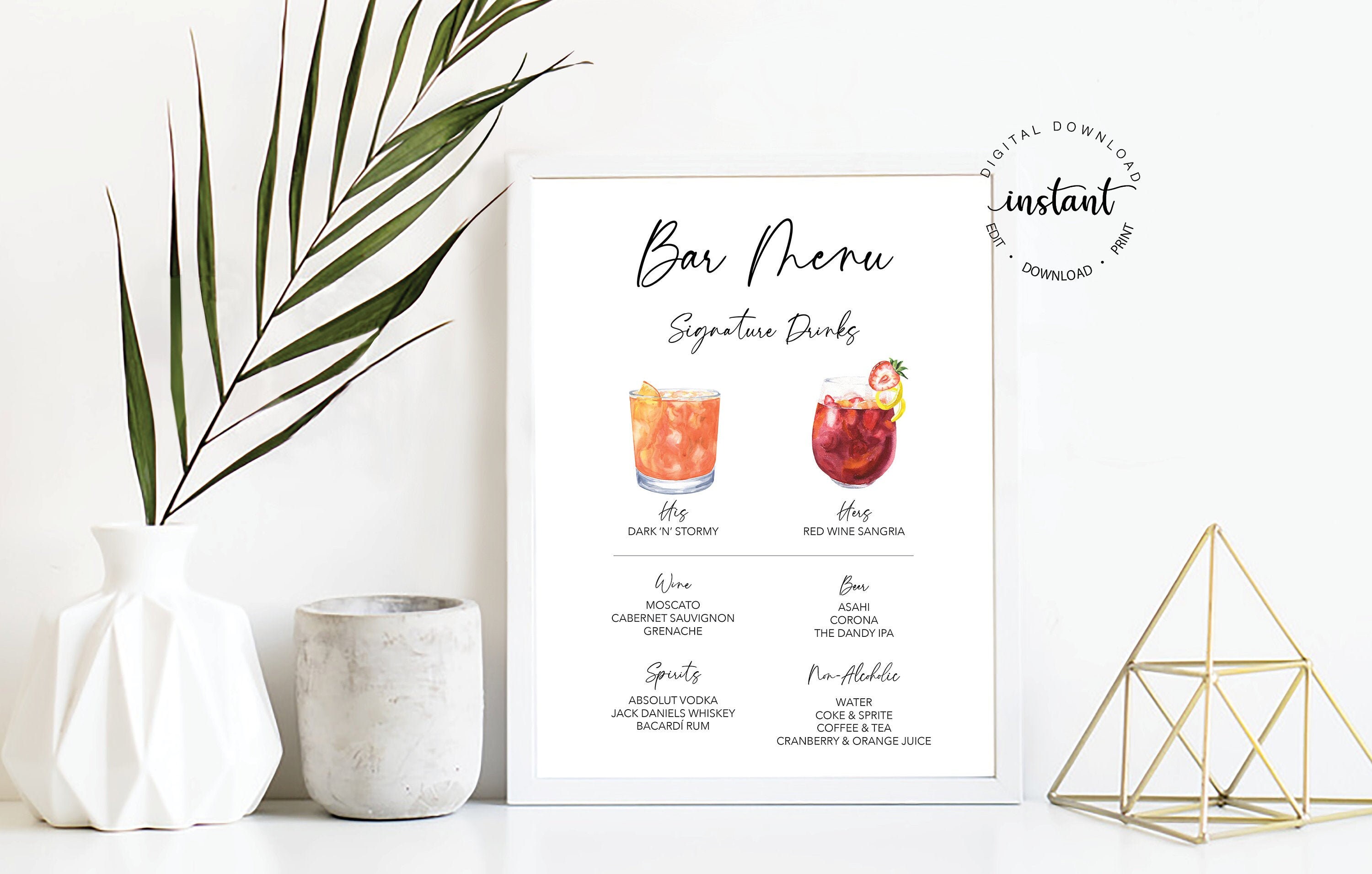 Custom Wedding Bar Menu Sign Signature Drink Menu Poster | Etsy