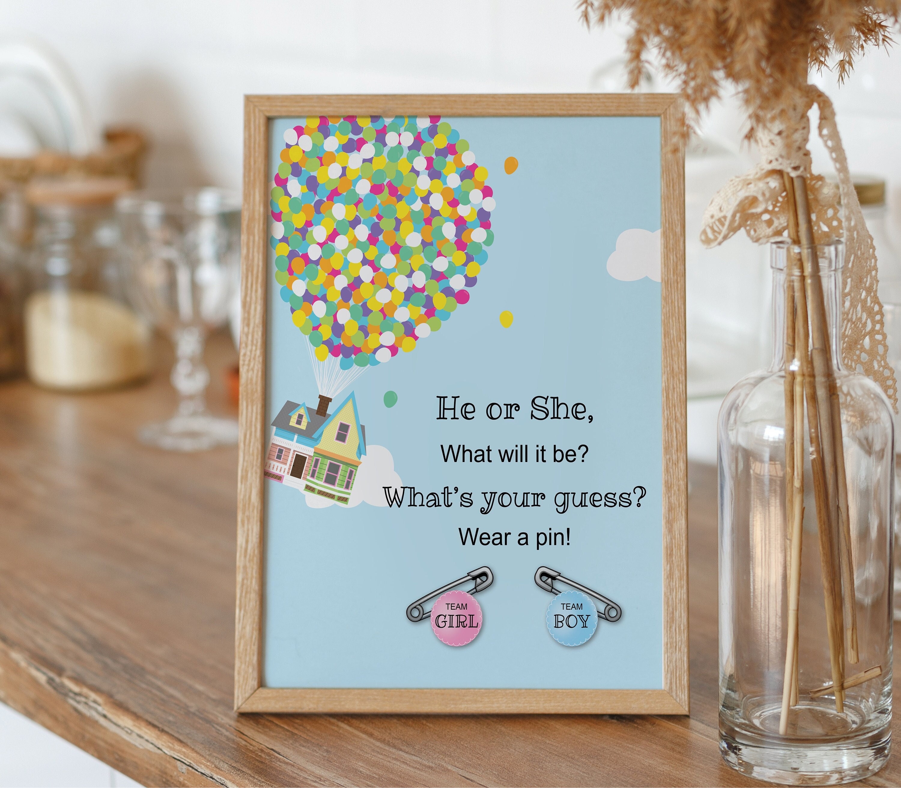 Boy or Girl Gender Reveal Sign, Wear Your Guess Printable, UP Theme ...