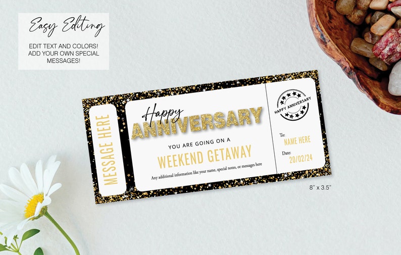 Happy Anniversary Gift Certificate, Wedding Anniversary, Weekend ...