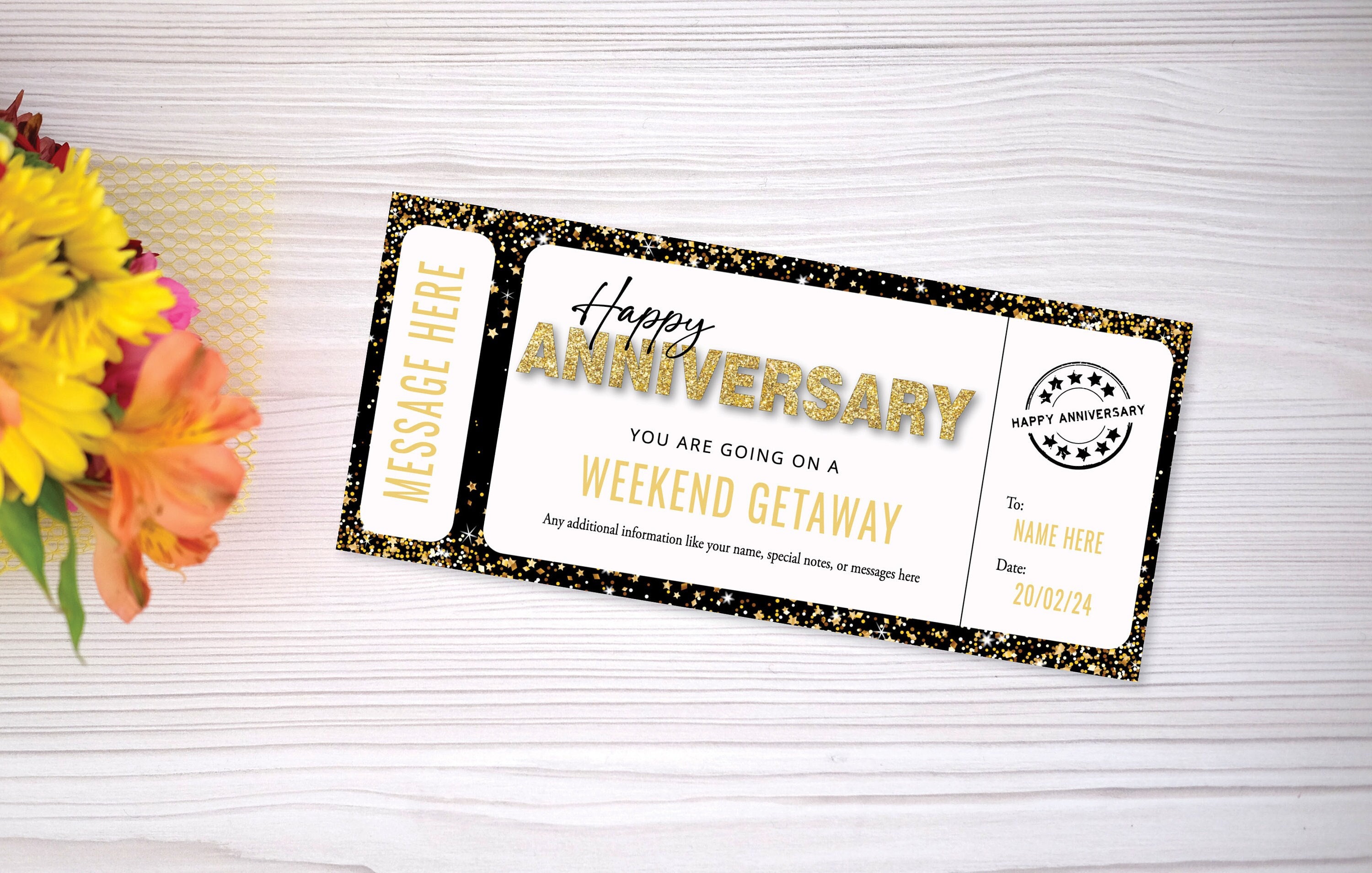 Happy Anniversary Gift Certificate, Wedding Anniversary, Weekend ...