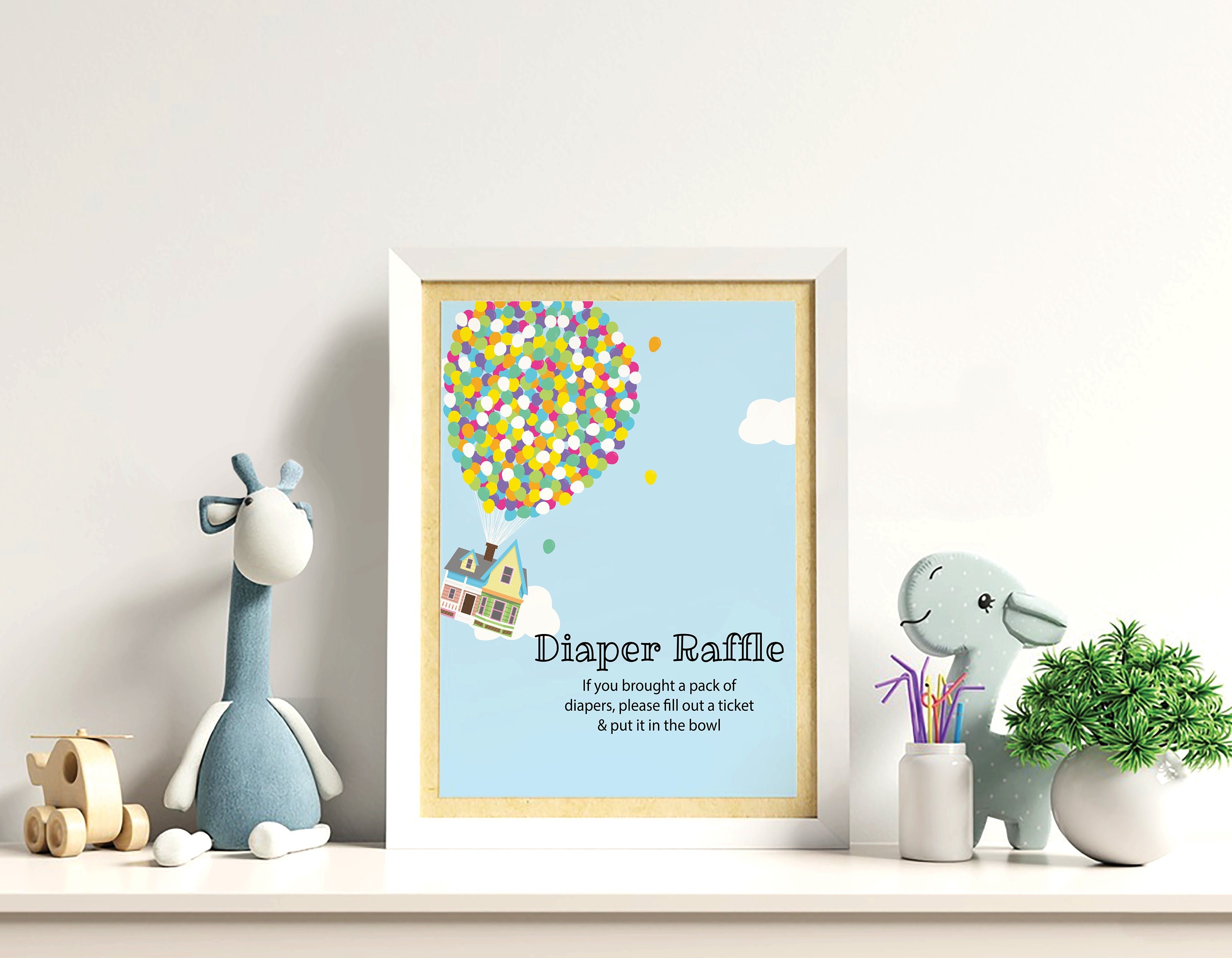 Diaper Raffle Printable Sign, UP Theme Poster, Balloons Baby Shower ...