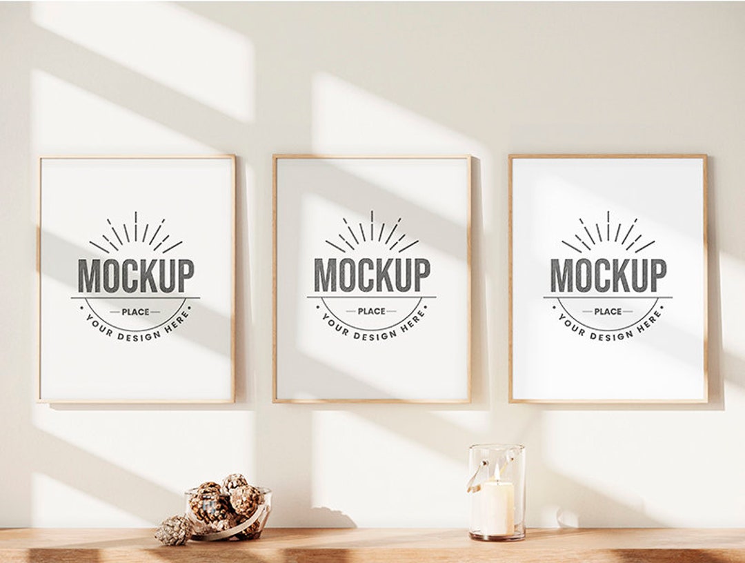 Frame Mockup PSD, Gallery Wall Mockup, Mockup of Three Wooden Frames ...