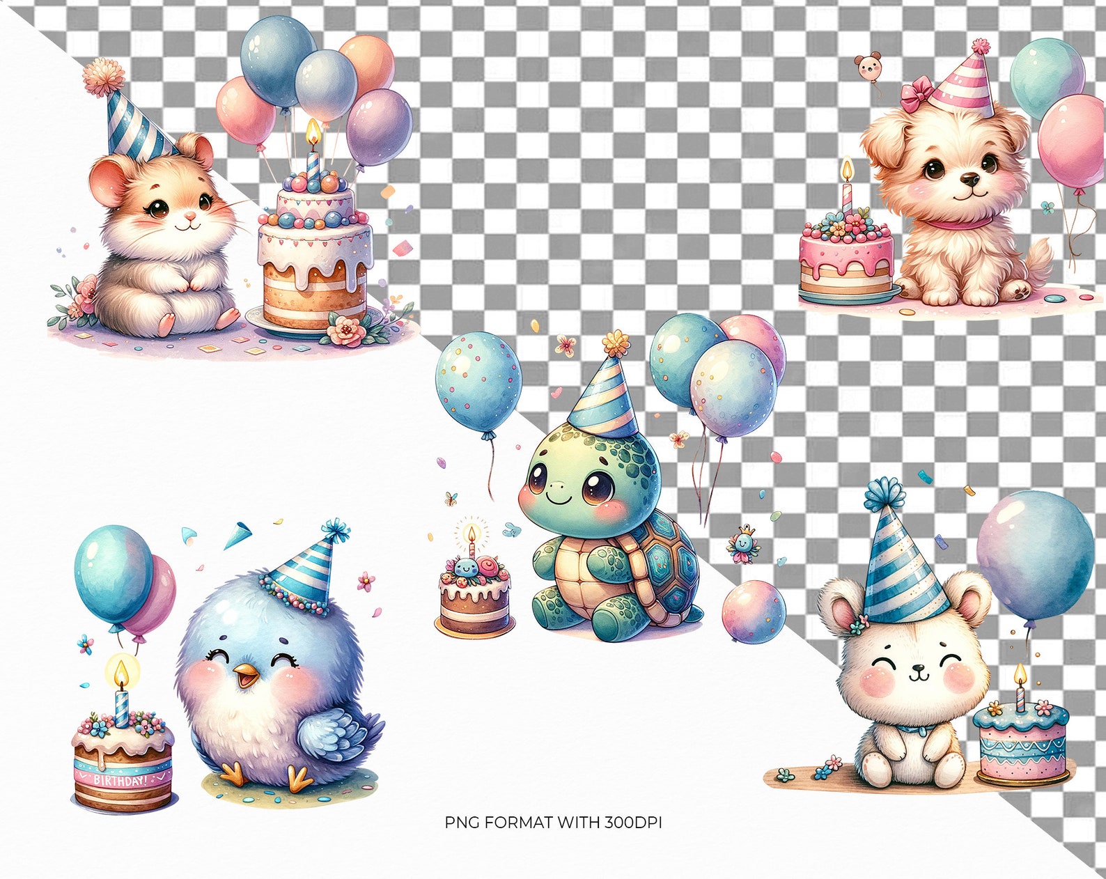 Watercolor Animal Happy Birthday Clipart Set, Birthday Party SVG ...