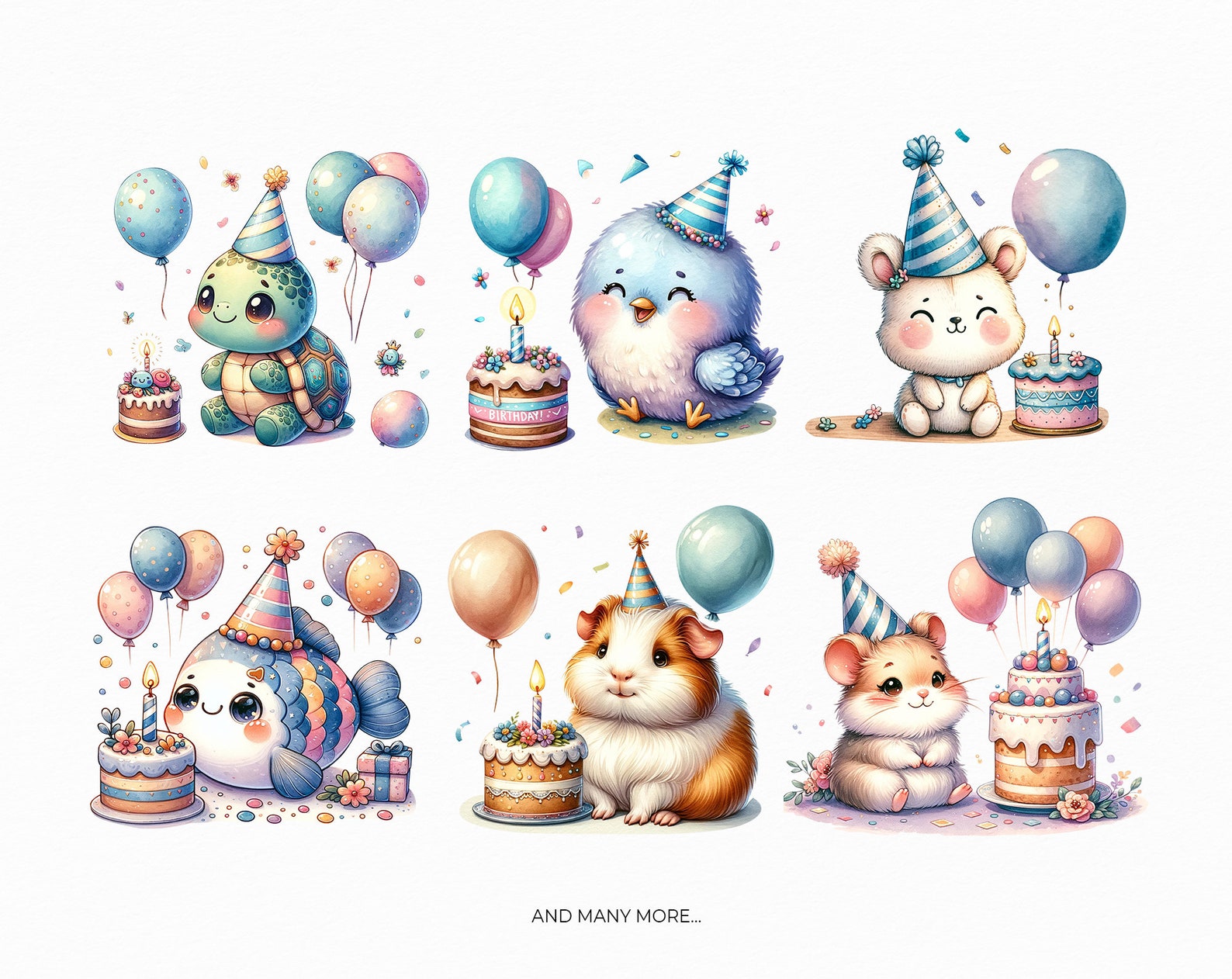 Watercolor Animal Happy Birthday Clipart Set, Birthday Party SVG ...