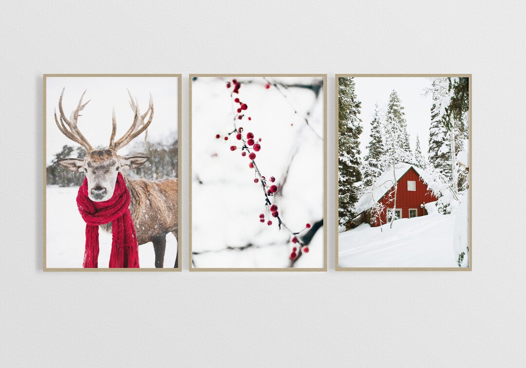 Winter Theme Prints Set of 3, Printable Nordic Wall Art, Snowy ...