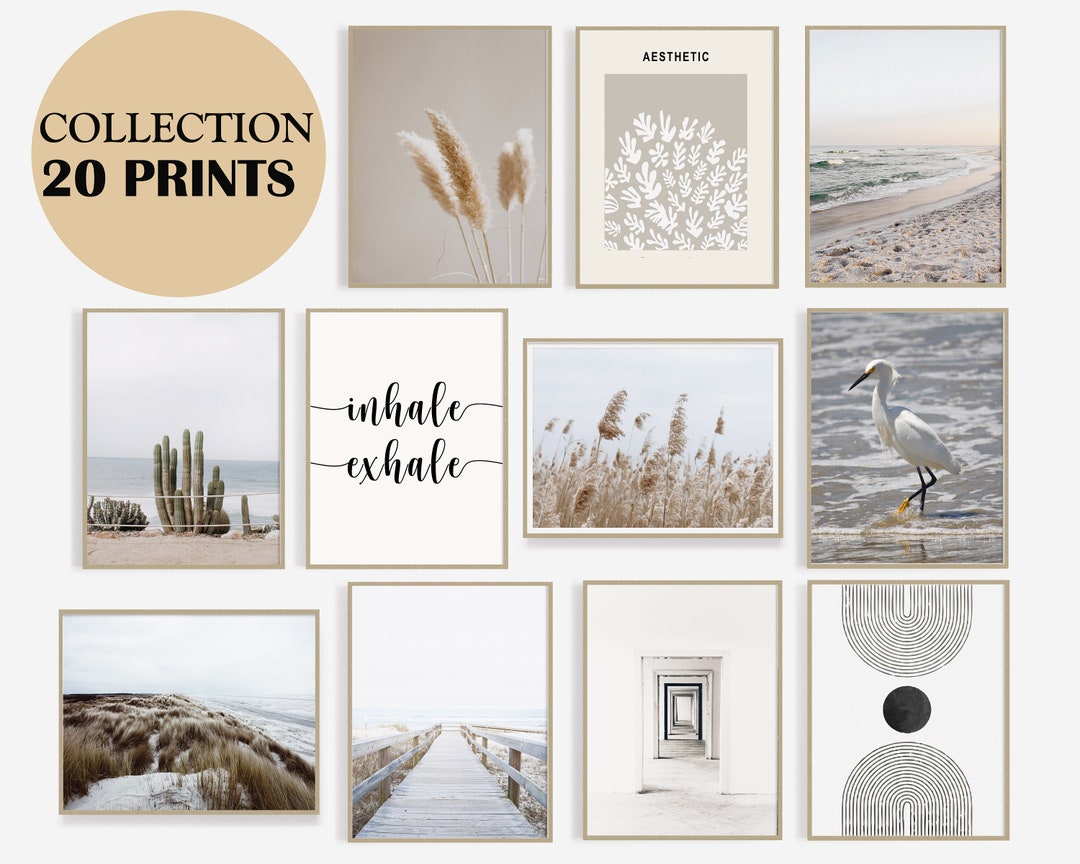 Boho Beach Wall Art Set of 20 Prints, Coastal Gallery Wall Set ...