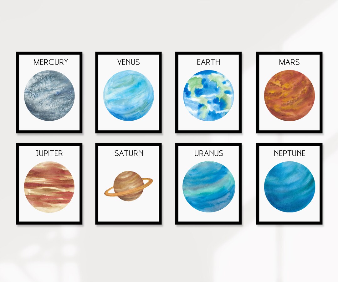 Digital Download, Set of 8 Watercolor Space Prints,solar System Poster ...