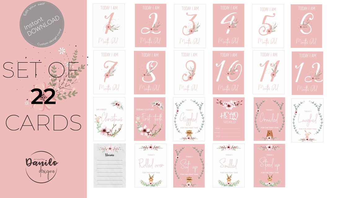 Baby Milestone Cards, Custom Design Milestone Cards, Baby Prop, Digital ...