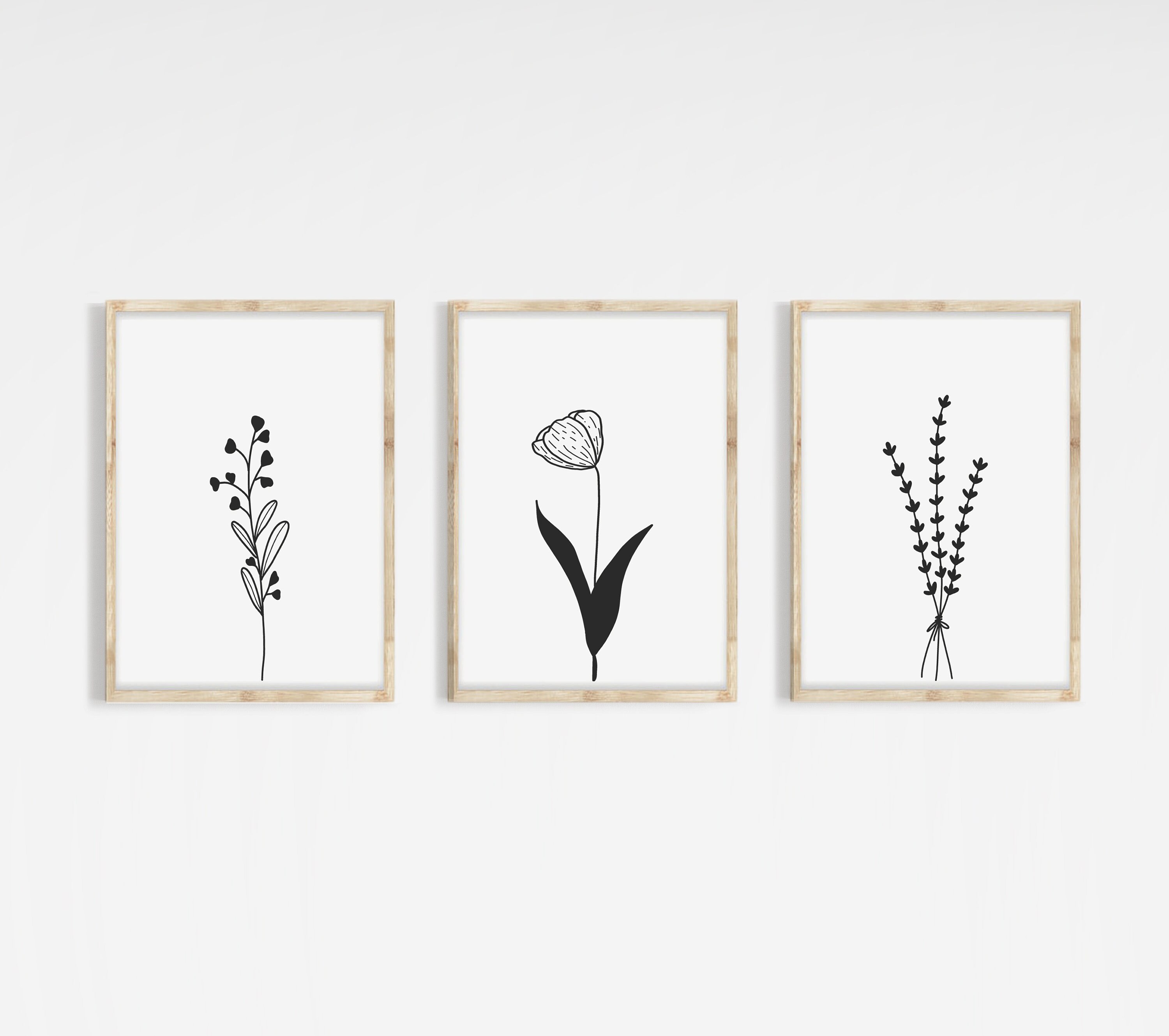 Digital Download Floral Line Art Prints SET 3 Piece Wall - Etsy