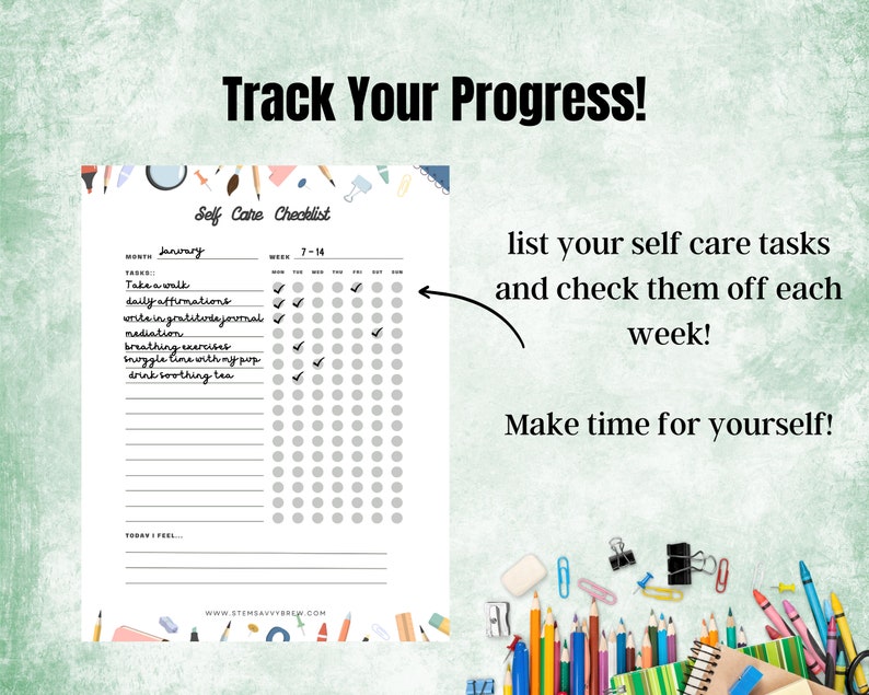 Self Care Planner Printable for Teachers Digital Habit Tracker Health ...