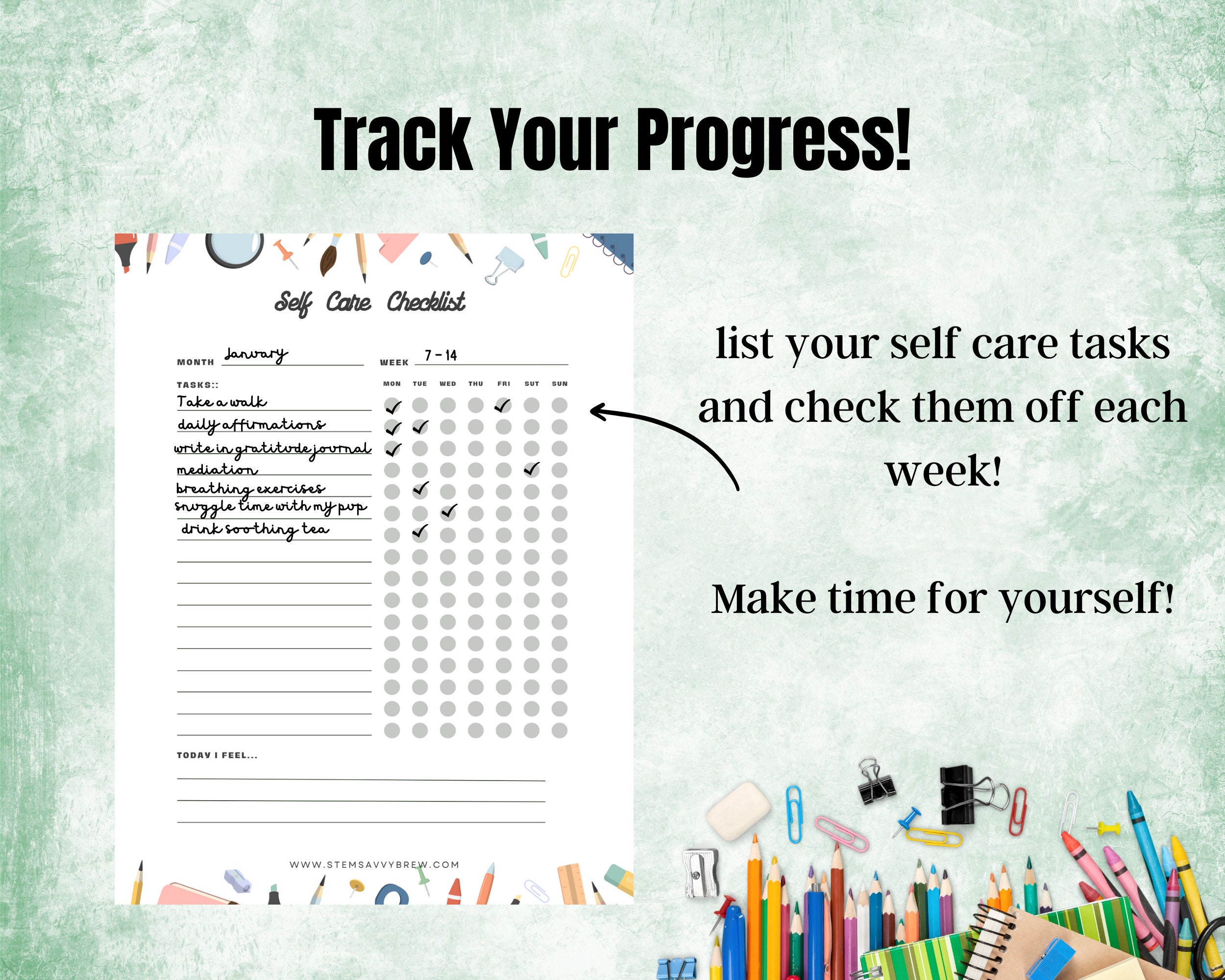 Self Care Planner Printable for Teachers Digital Habit Tracker Health ...