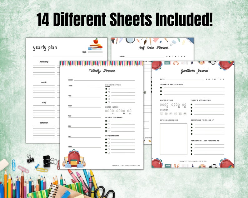 Self Care Planner Printable for Teachers Digital Habit Tracker Health ...