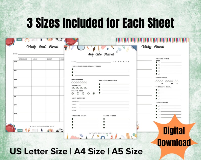 Self Care Planner Printable for Teachers Digital Habit Tracker Health ...