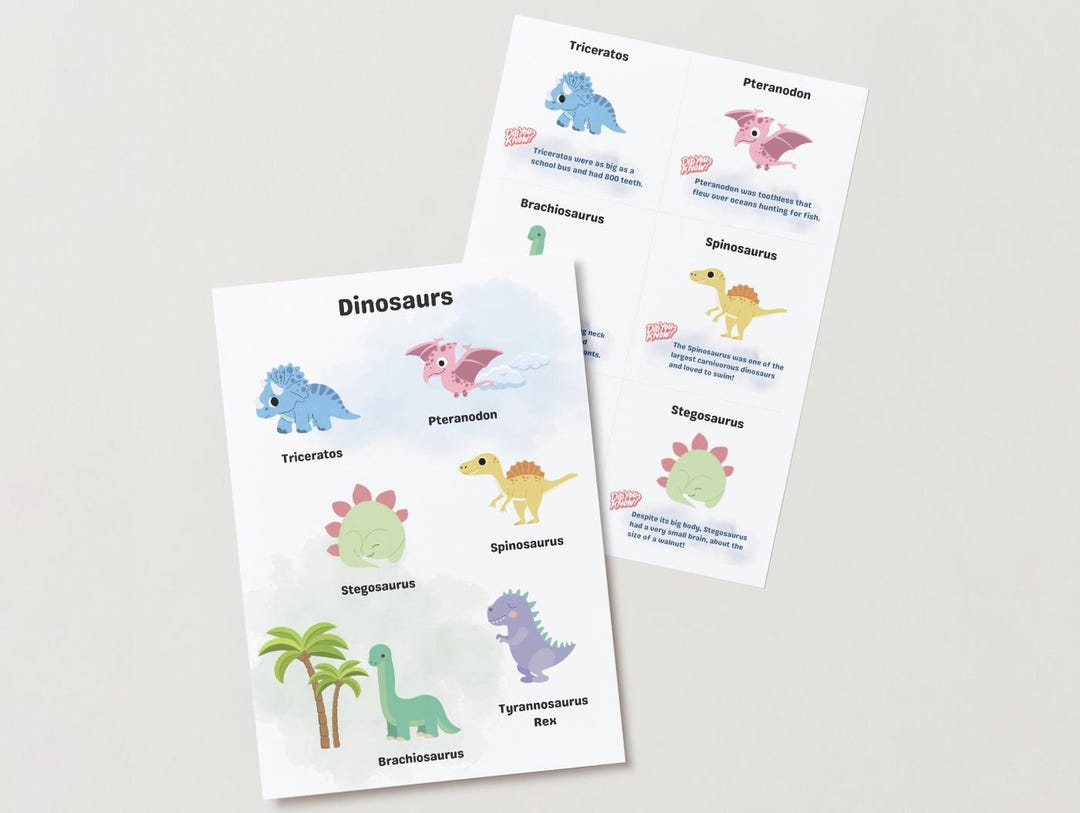 Dinosaur Cards, Fun Fact Cards for Kids, Kids Room Dino Decor, Kids ...