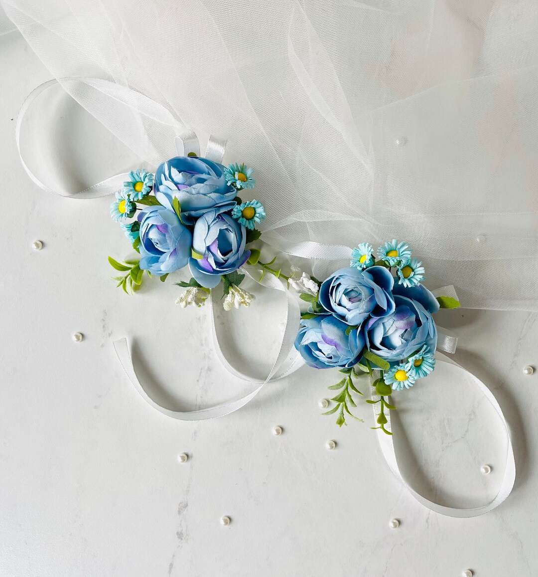 Wedding Peony Wrist Corsage, Dusty Blue Corsage, Corsage for ...
