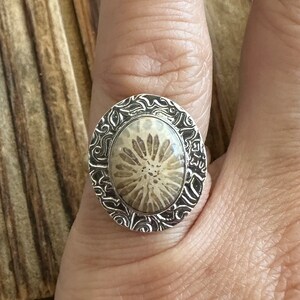 Fossil Coral Sterling Silver Ring, Size 6.75, Indonesian Gem ...