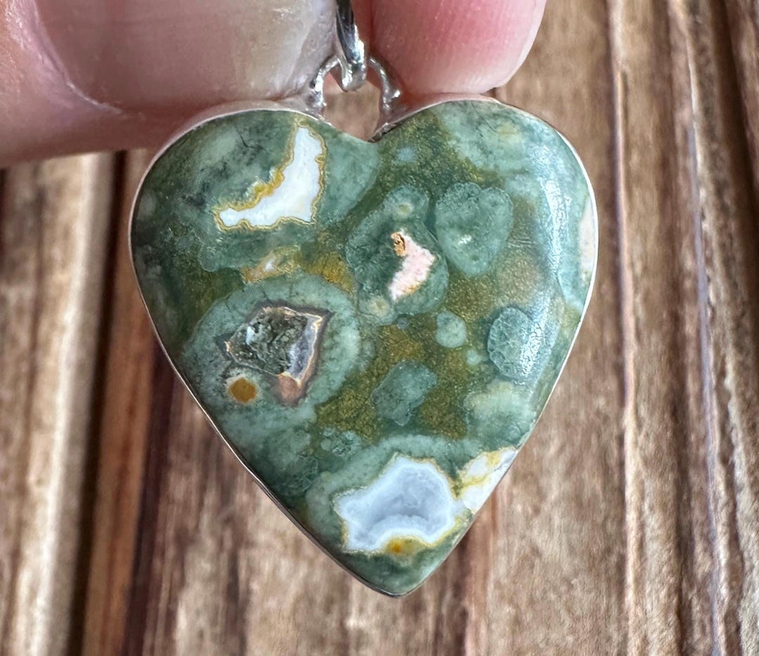 Rhyolite Sterling Silver Pendant, Rainforest Jasper Gem, Heart ...