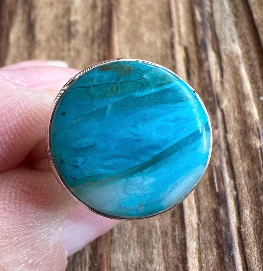 Peruvian Opalina Sterling Silver Ring, Size 9, Opalized Chrysocolla Gem ...