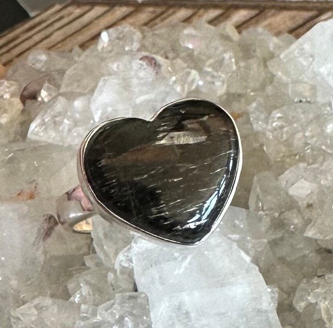 Rare Nuummite Sterling Silver Ring, Size 8, Greenland Gem, Heart ...