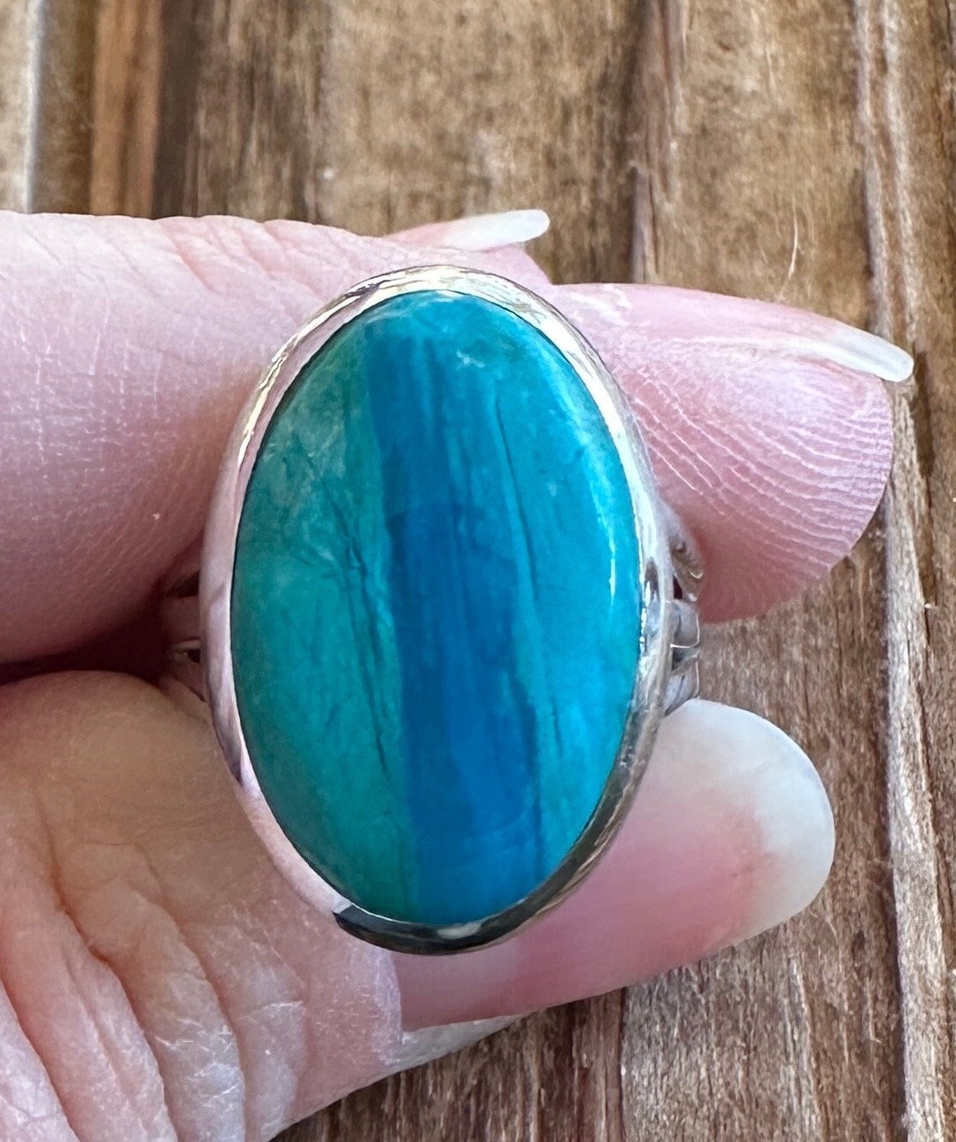 Peruvian Opalina Sterling Silver Ring, Size 7, Opalized Chrysocolla Gem ...