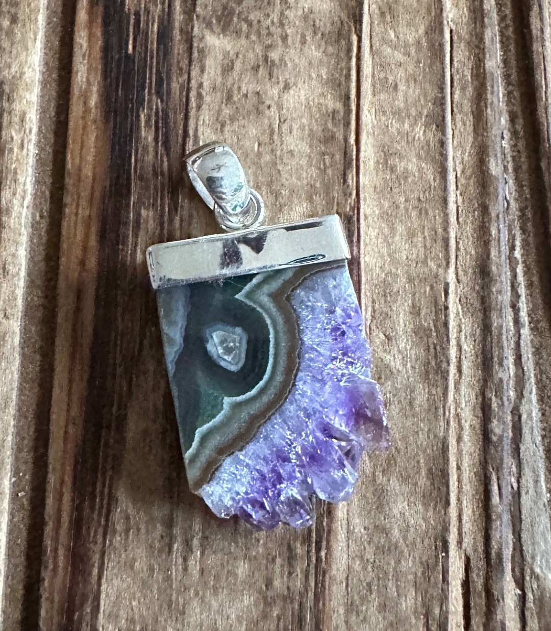 Amethyst Sterling Silver Cluster Pendant, Purple Gem, Stalactite Slice ...