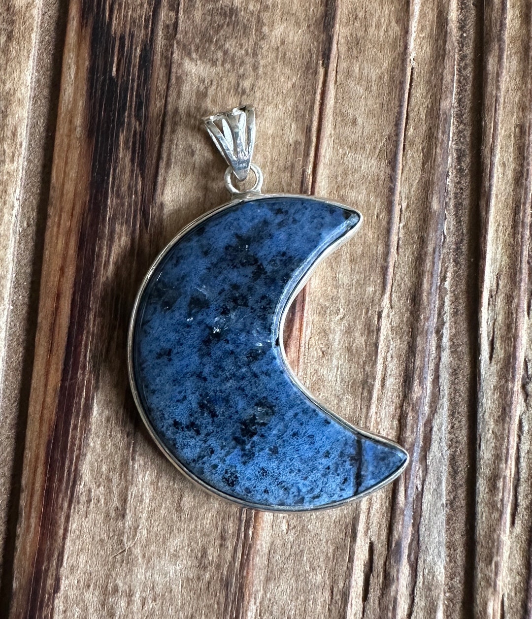 Dumortierite Crescent Moon Sterling Silver Pendant, Blue Stone, Natural ...