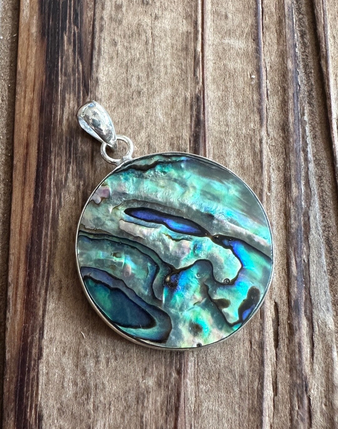 Abalone Sterling Silver Pendant, Colorful Shell Gem, Round Circle ...