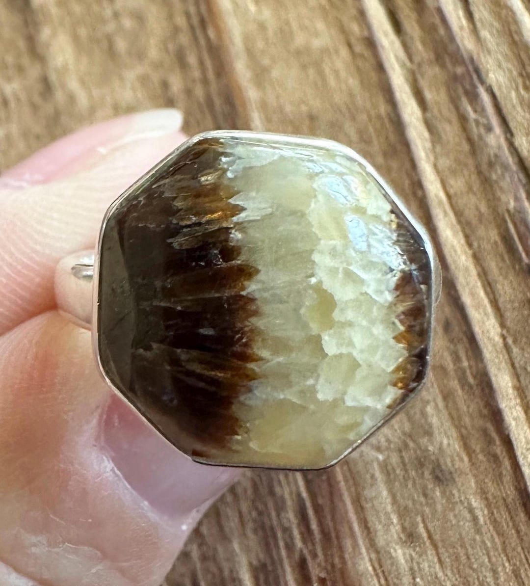 Septarian Sterling Silver Ring, Size 7.5, Gemmy Gemstone, Yellow Brown ...