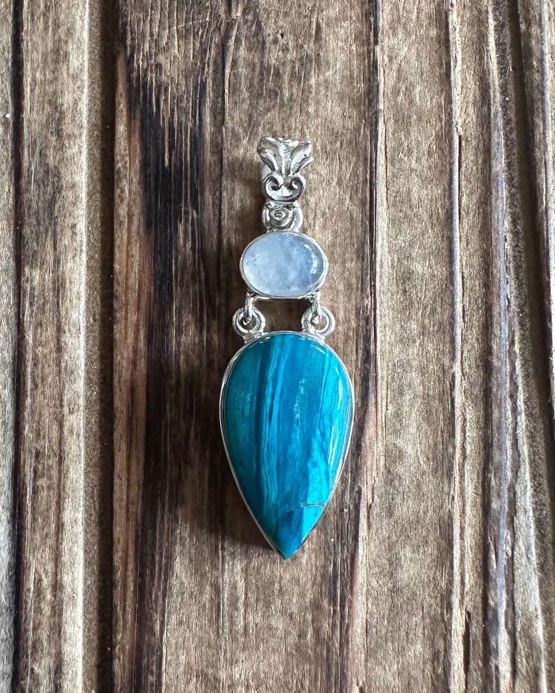 Peruvian Opalina & Rainbow Moonstone Sterling Silver Pendant, Opalized ...