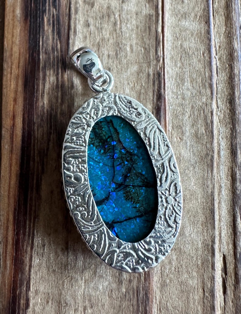Blue Monarch Opal Sterling Silver Pendant, Sterling Opal Gem, Rare Blue ...
