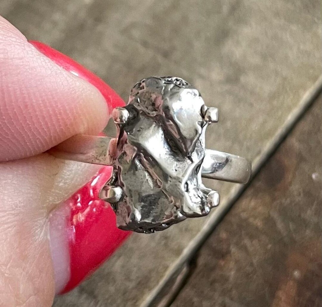 Campo Del Cielo Meteorite Sterling Silver Ring, Size 8, Raw Argentinian ...
