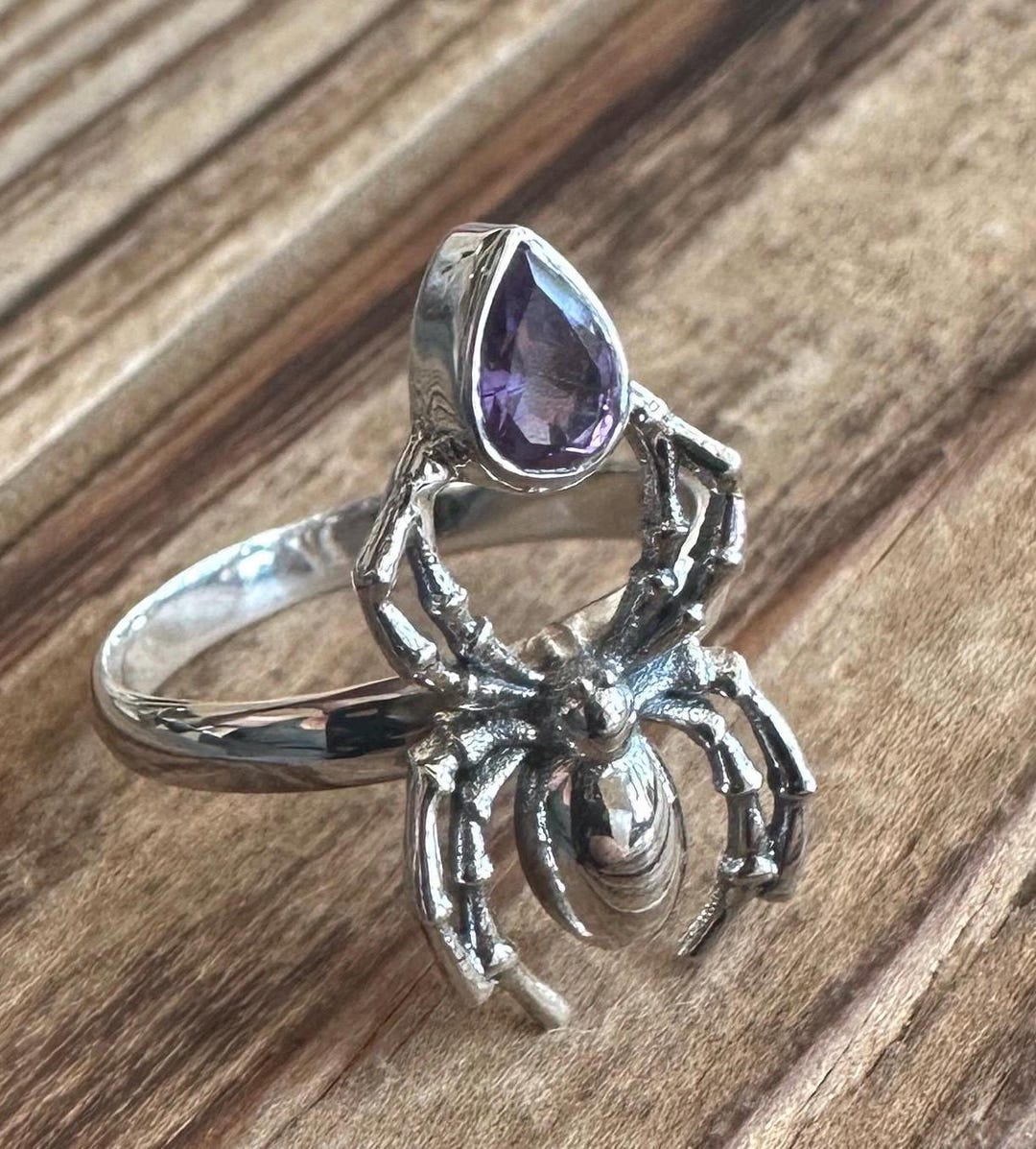 Amethyst Black Widow Spider Sterling Silver Ring, Faceted Purple Gem ...