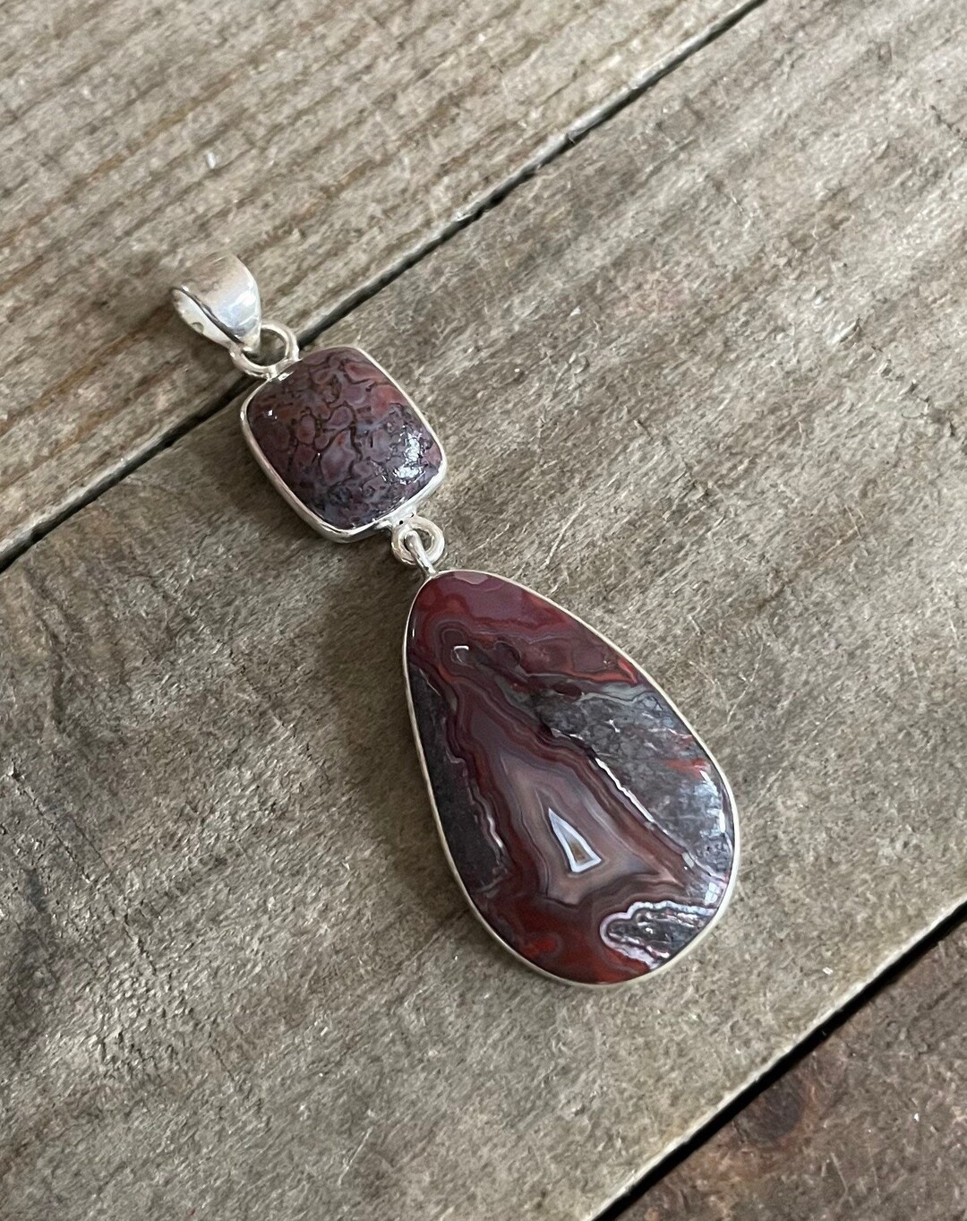 Laguna Lace Agate & Dino Bone Sterling Silver Pendant, Dinosaur Bone ...