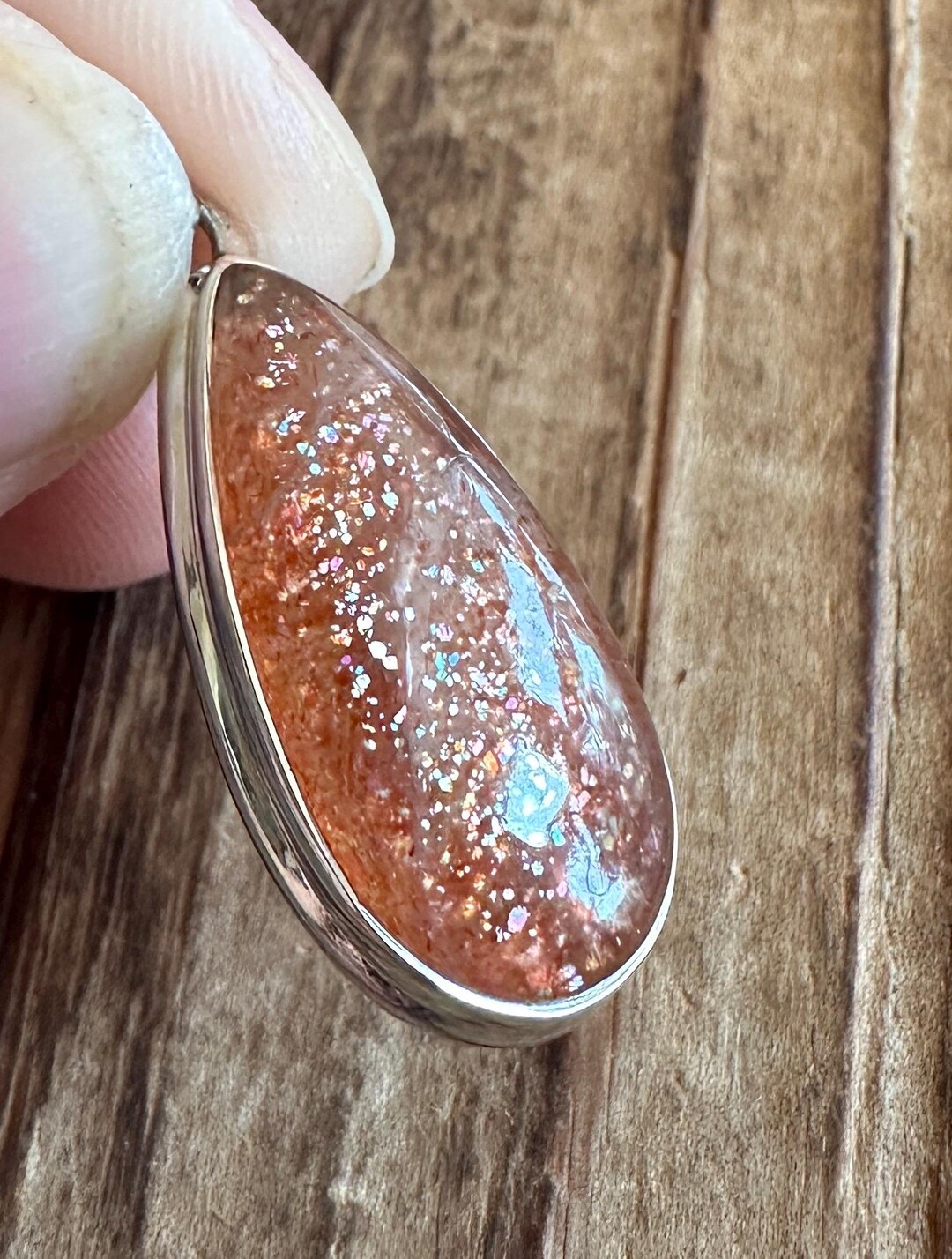 Confetti Sunstone Sterling Silver Pendant, Tanzania Gem, Sparkly ...