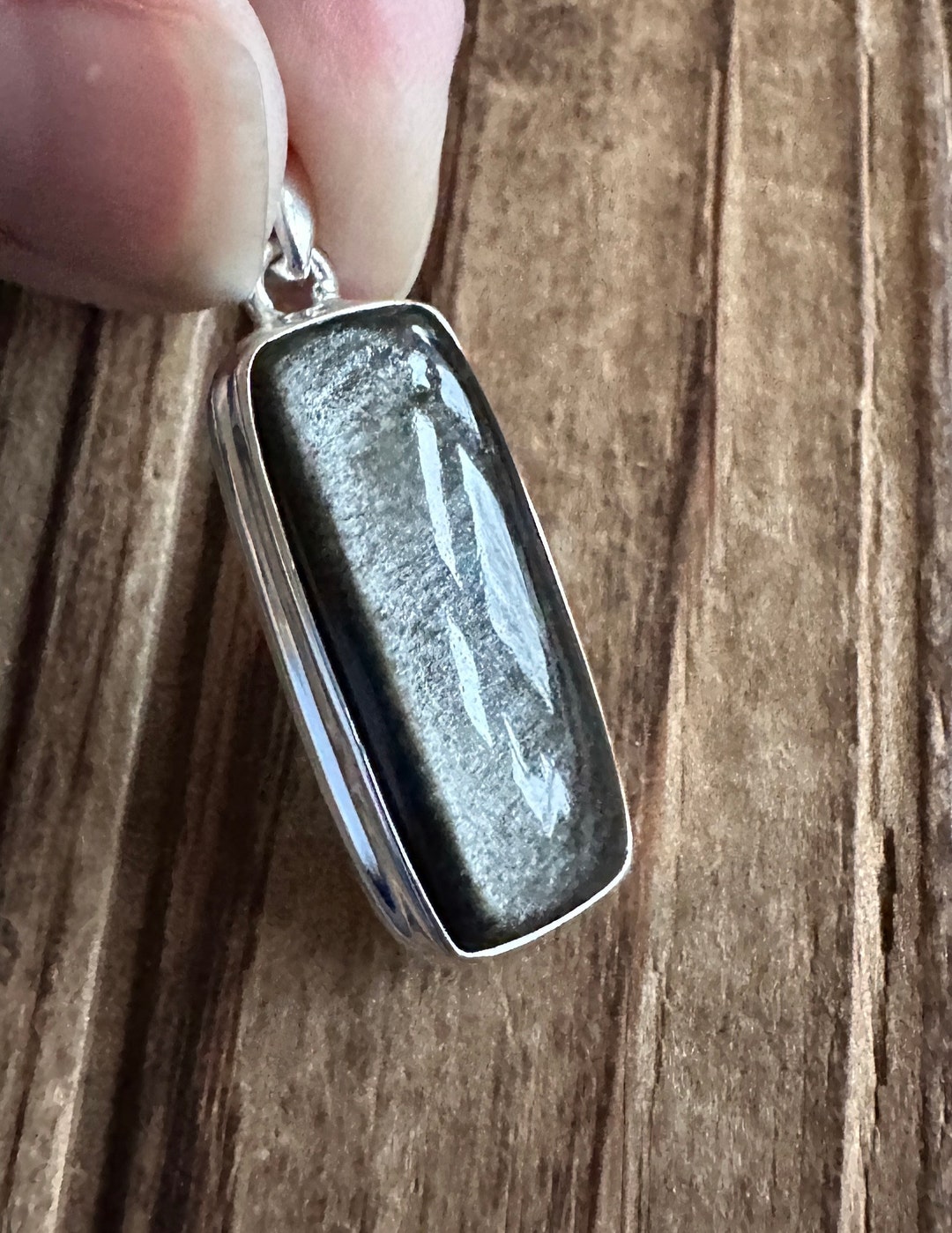 Silver Sheen Obsidian Sterling Silver Statement Pendant, Black Shimmer ...