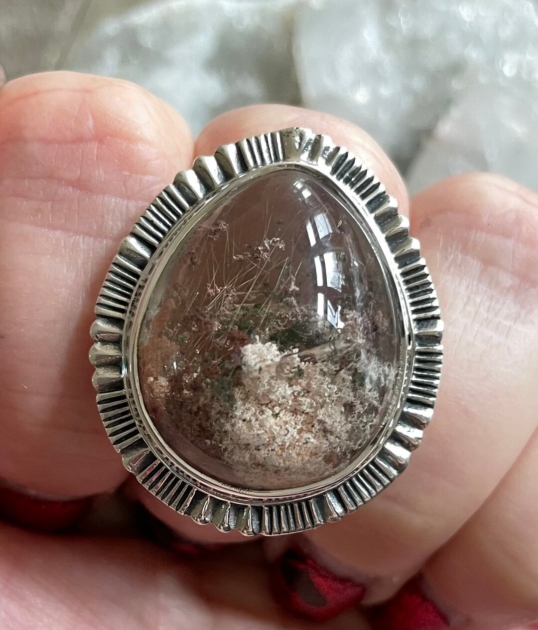 Stunning Gallery Lodolite 19g Sterling Silver Huge Statement Ring, Size ...