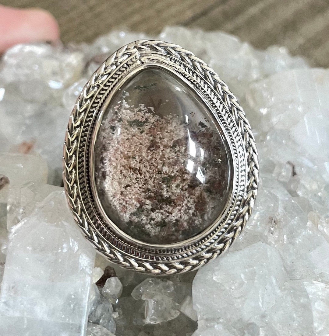 Stunning Gallery Lodolite 19g Sterling Silver Huge Statement Ring, Size ...