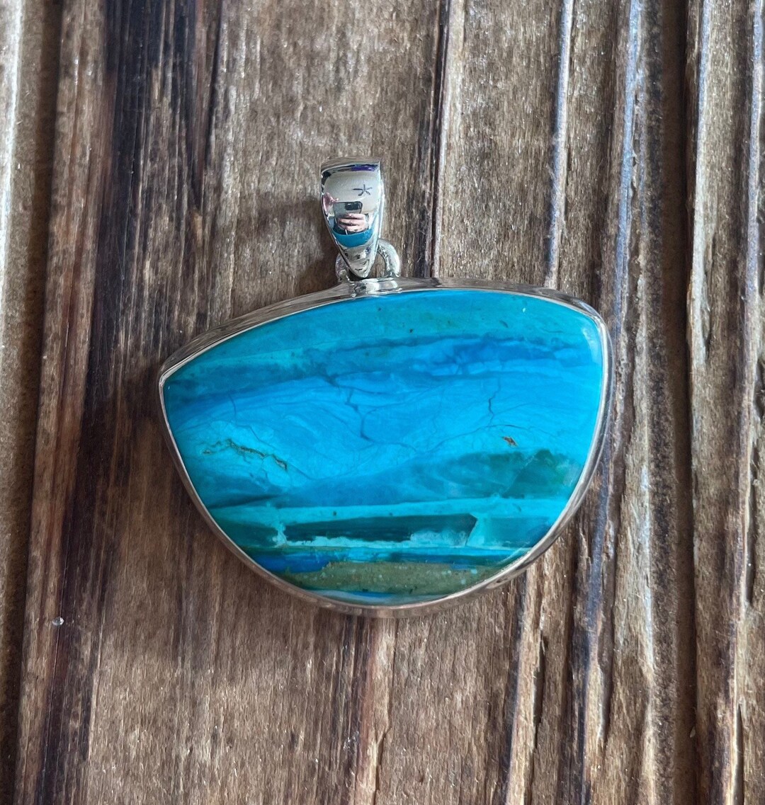 Peruvian Opalina Sterling Silver Pendant, Opalized Chrysocolla, Blue ...