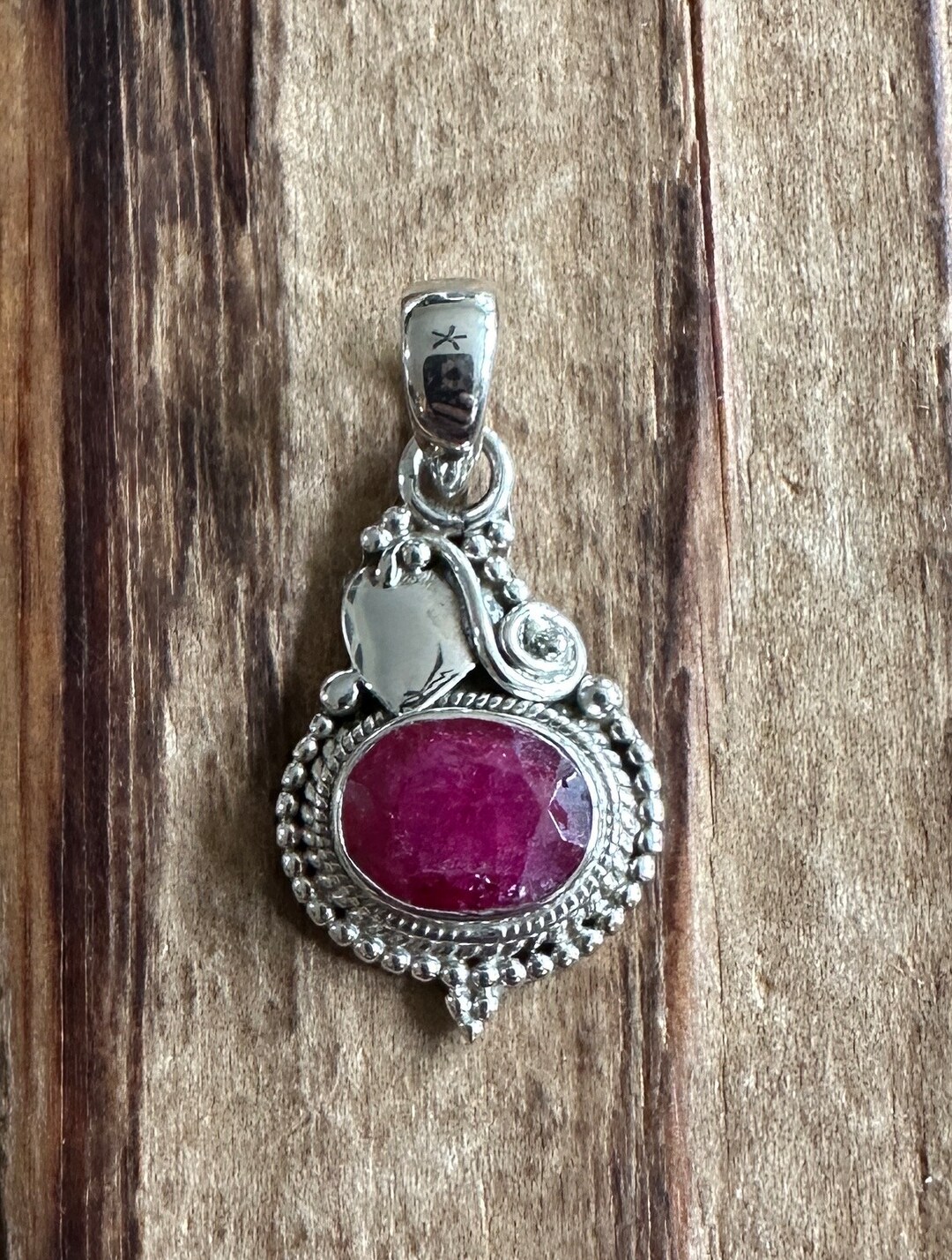 Faceted Ruby Sterling Silver Pendant, Oval Gem, Opaque Red Gemstone ...