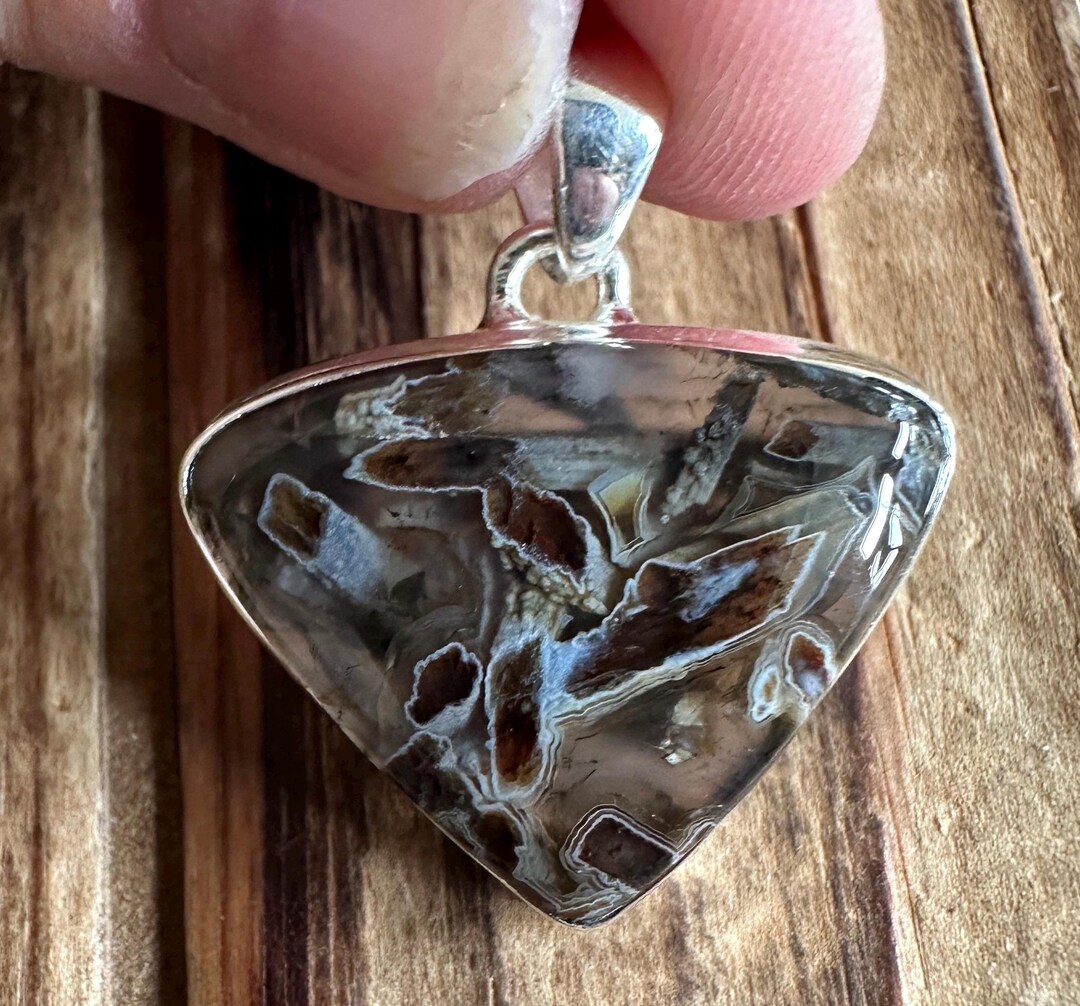 Tube Agate Sterling Silver Pendant, Turkish Gemstone, Triangle ...
