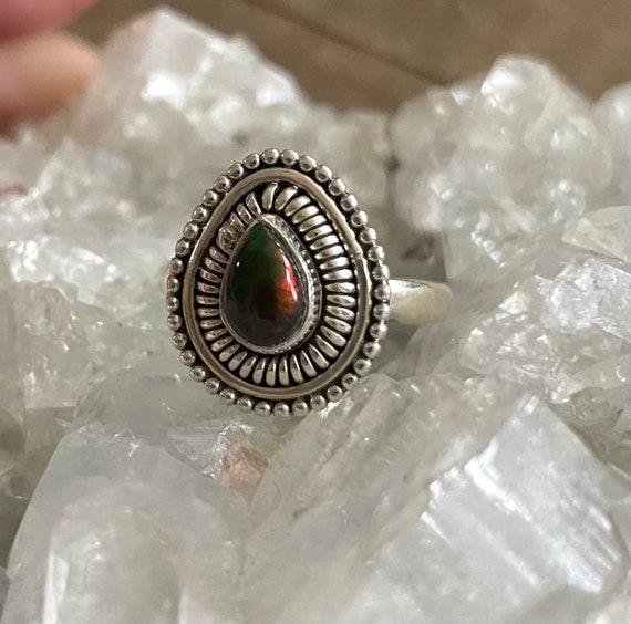 Chalama Australian Black Opal Sterling Silver Ring Size 7 | Etsy