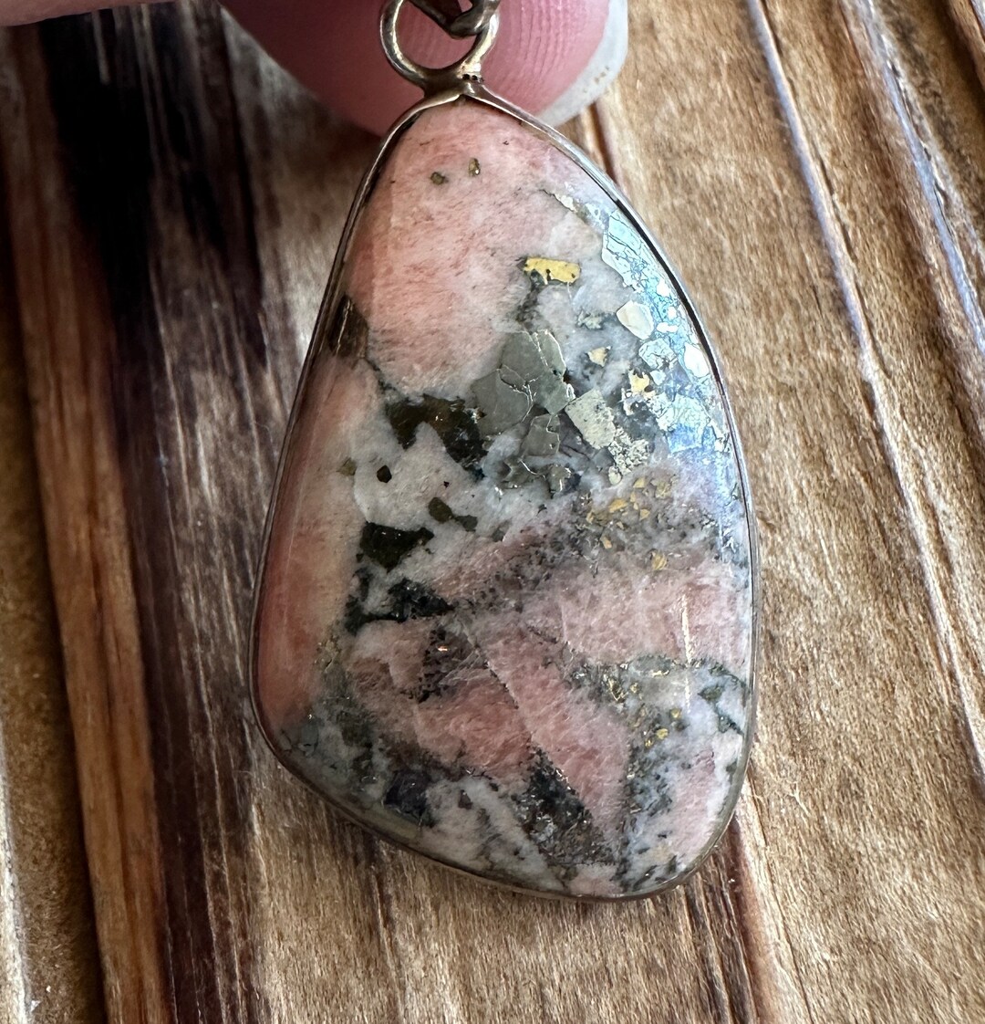 RARE Triplite Wagnerite Pyrite Sterling Silver Pendant, USA Gemstone ...