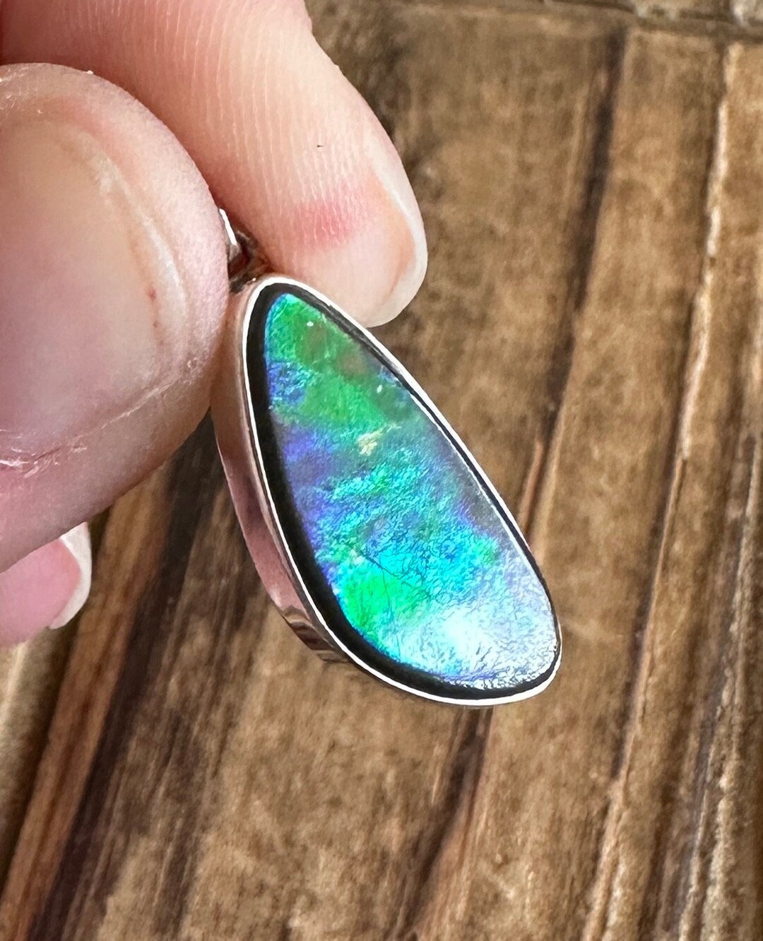Ammolite Sterling Silver Pendant, Blue Green Gemstone, Rare Color ...