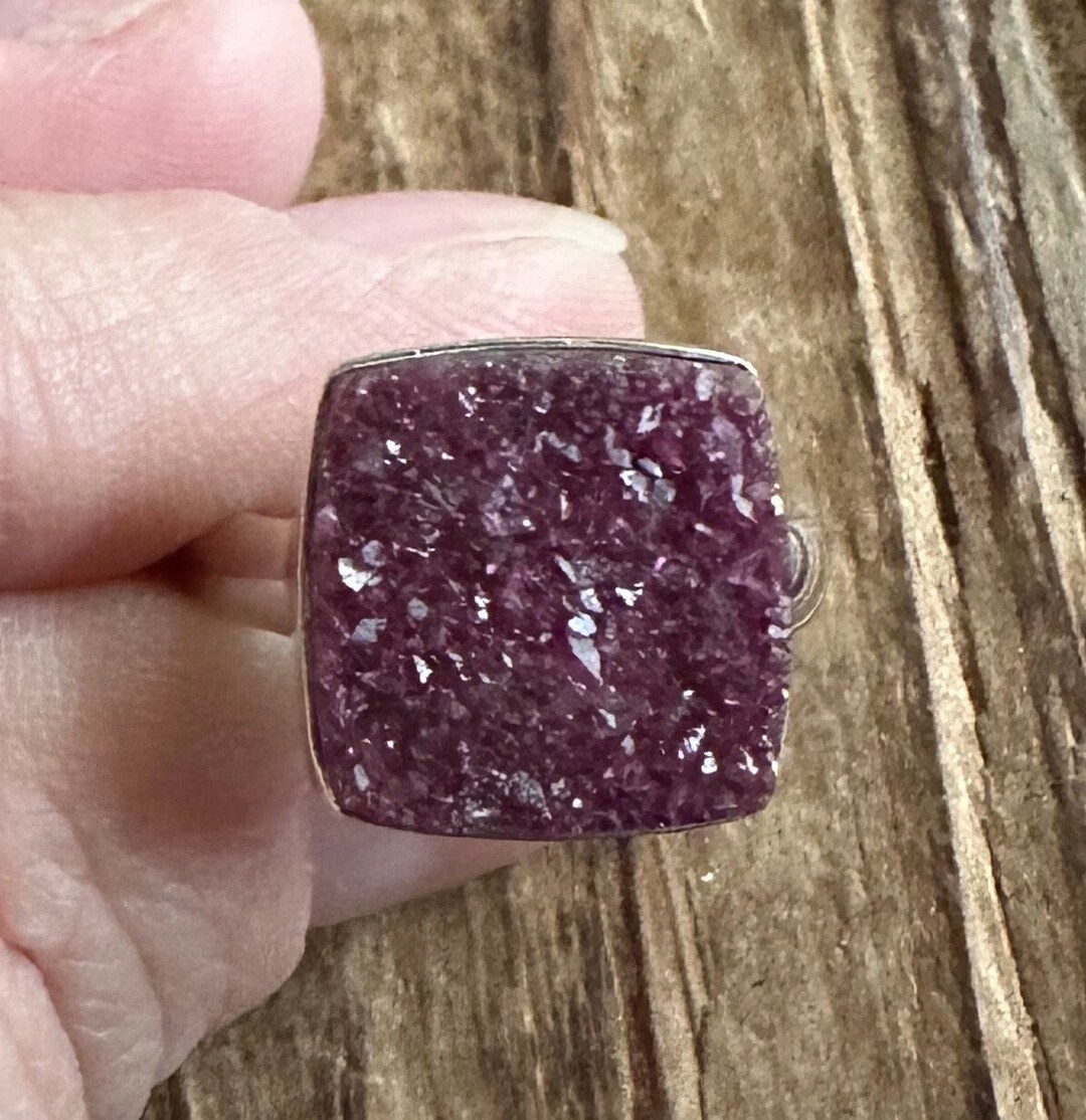 Cobalto Calcite Sterling Silver Ring, Size 8.25, Cobalt Drusy Gem, Dark ...