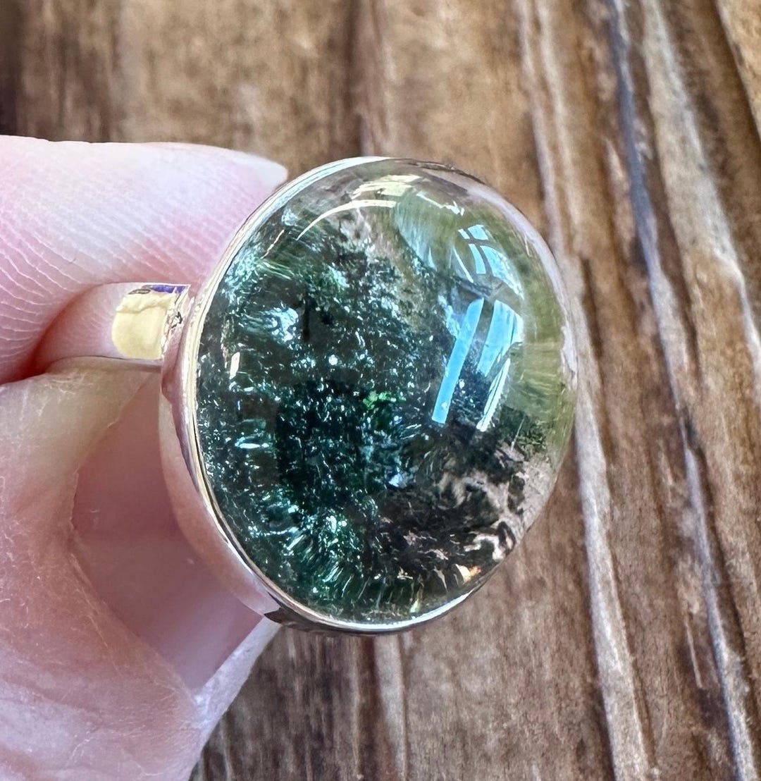 Green Lodolite Sterling Silver Ring, Size 6.75, Scenic Garden Quartz ...