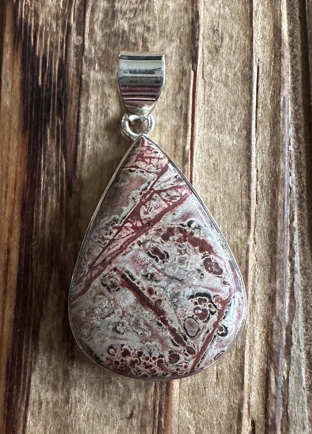 Leopard Skin Jasper Sterling Silver Pendant, Teardrop Pear Gem, Natural ...